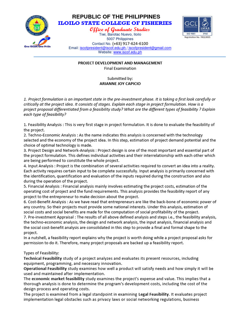 CAPICIO FinalProjectDev | PDF | Feasibility Study | Project Management