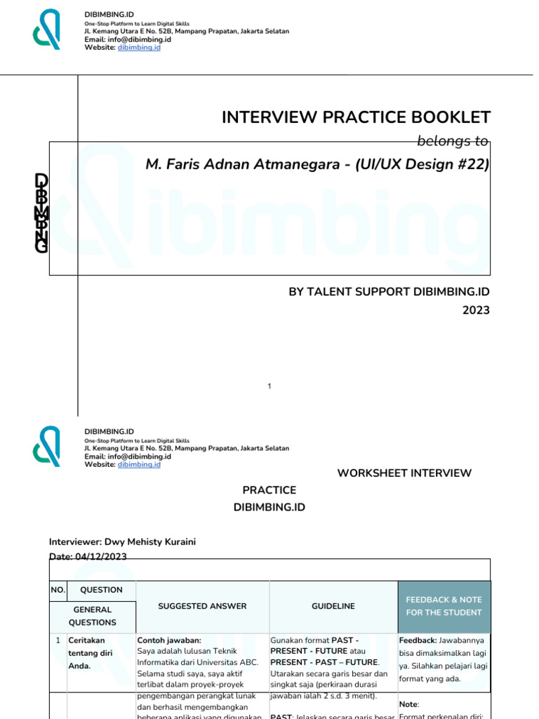 Interview Practice Booklet - M. Faris Adnan Atmanegara (UI - UX Design ...