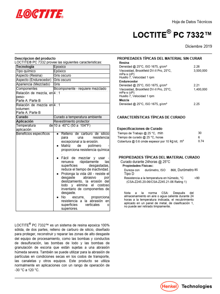 TDS Loctite PC 7332 - Es | PDF | Abrasivo | Revestimiento