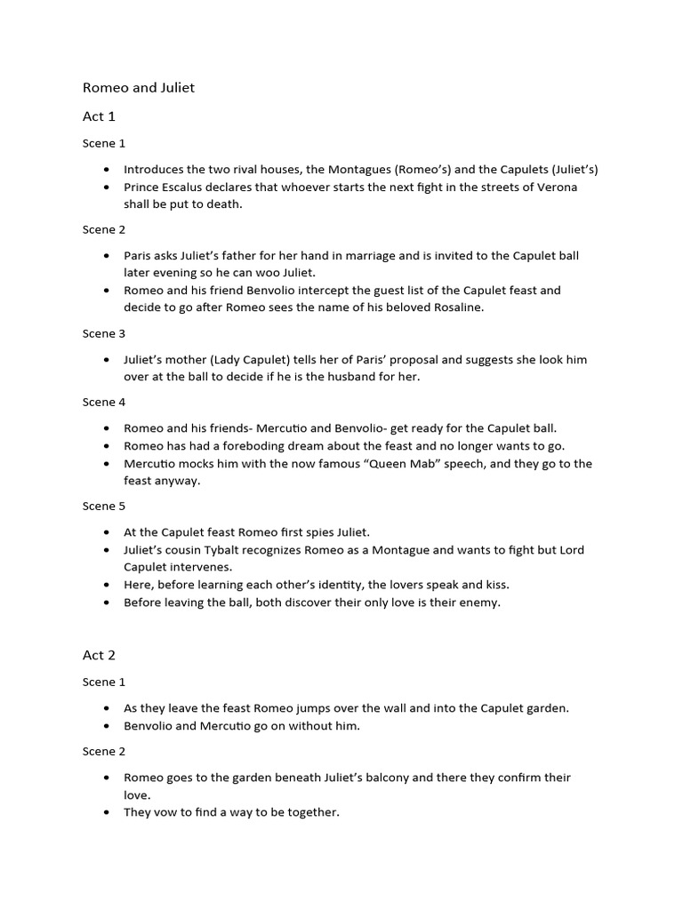 Romeo and Juliet Scene Summary | PDF | Characters In Romeo And Juliet ...