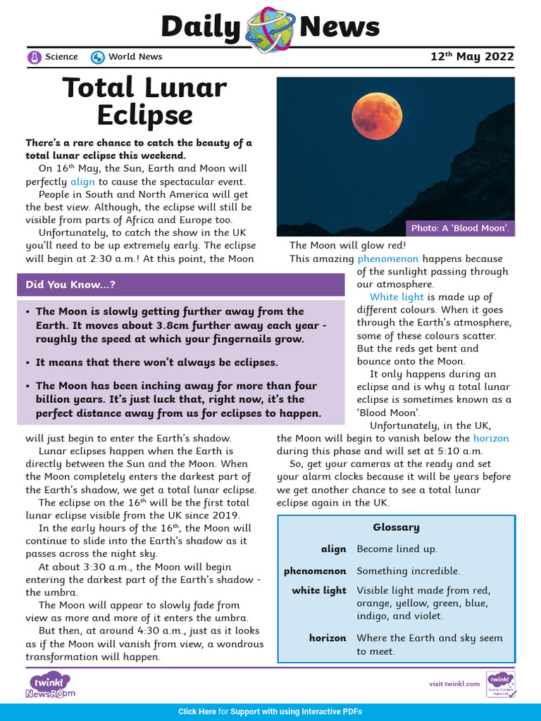 2a. Daily Article Total Lunar Eclipse Uks2!9!11 Ver 1 | PDF | Solar ...