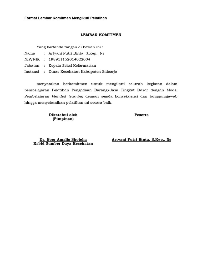 Lembar Komitmen peserta | PDF