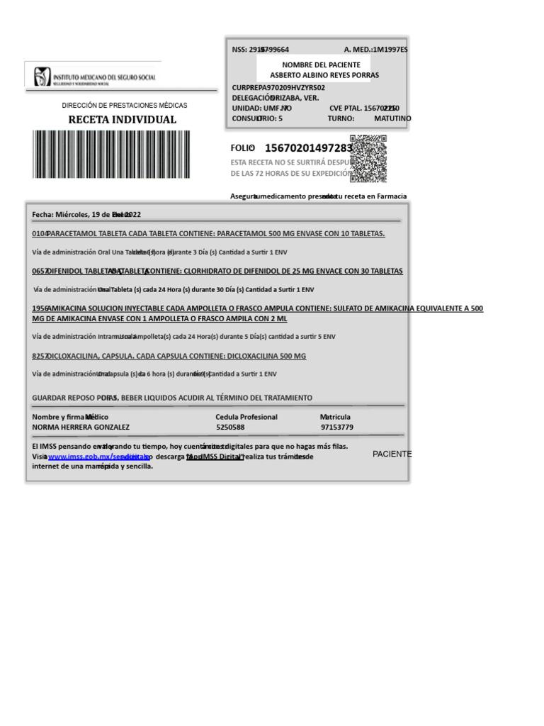 Receta IMSS 2022 EDITABLE | PDF | Terapia | Medicina CLINICA