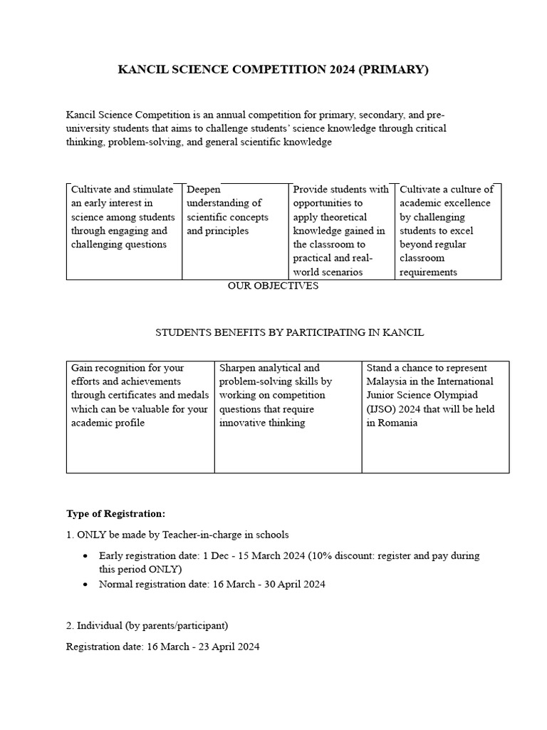 Kancil Science Competition 2024 Details | PDF | Science | Cognition