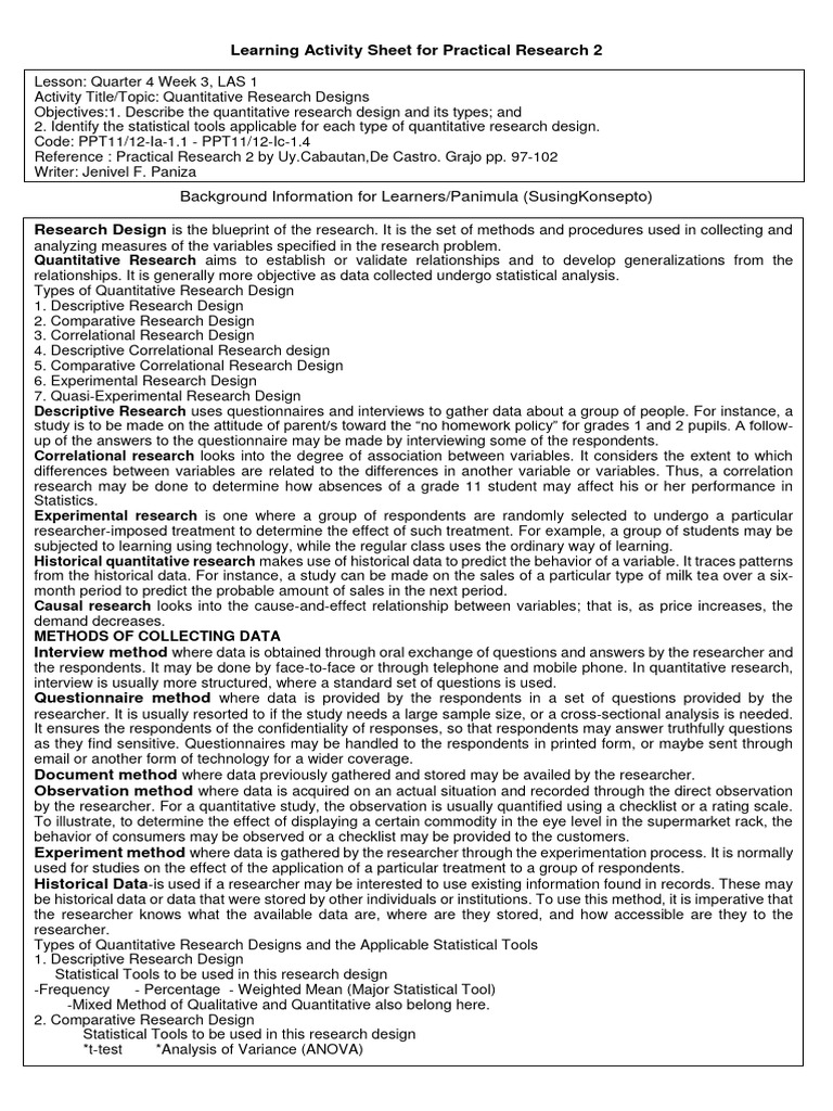 LAS for-Practical-Research-2 | PDF | Statistics | Quantitative Research