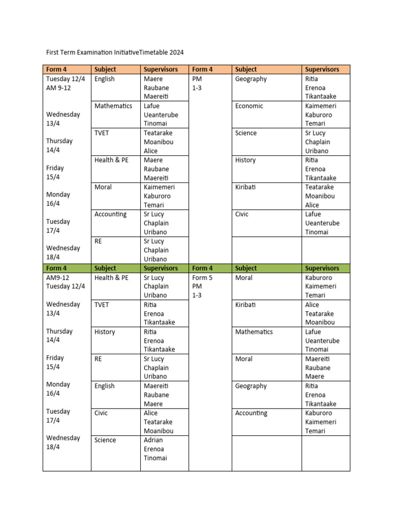 First Term Examination Timetable 2024 | PDF | Science