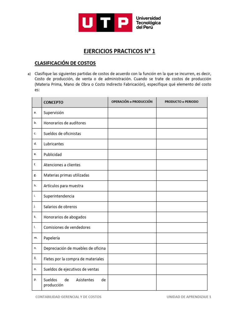 Ejercicios #1 - Clasificacion de Costos | PDF | Salario | Depreciación