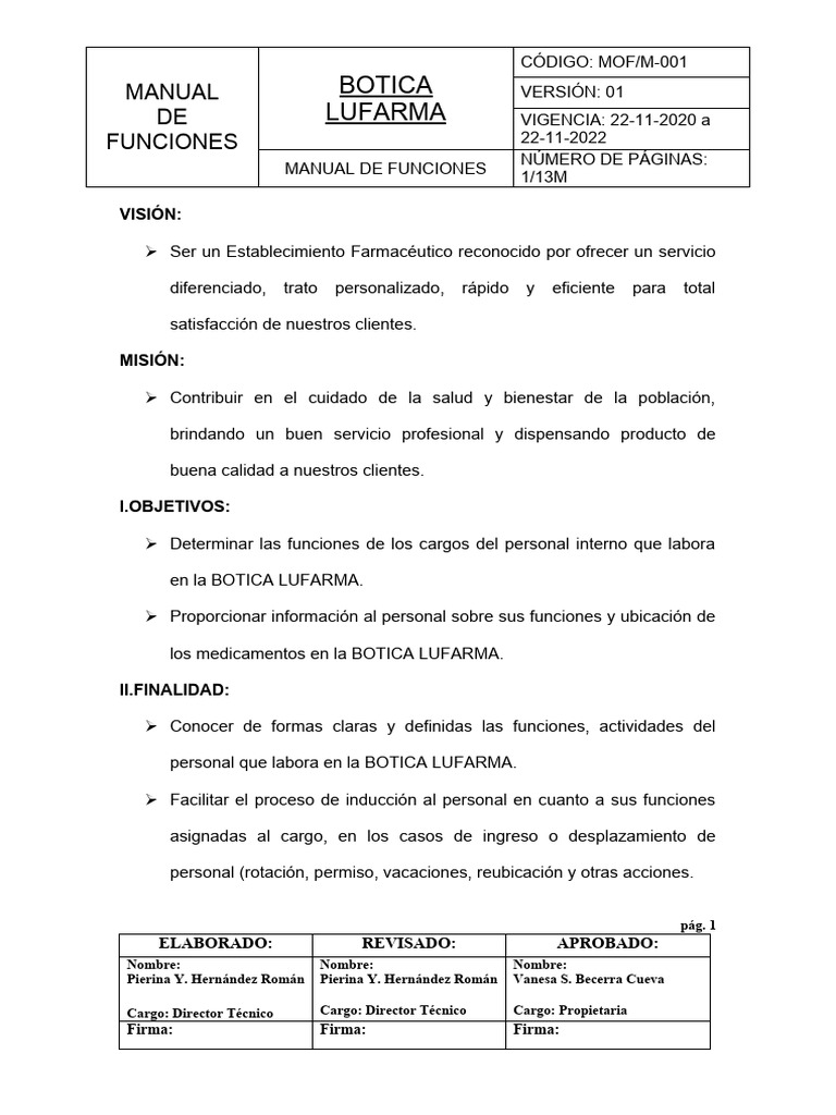 Libro 2 - Manual de Organizacion y Funciones - Mof | Descargar gratis PDF | Farmacia | Farmacéutico