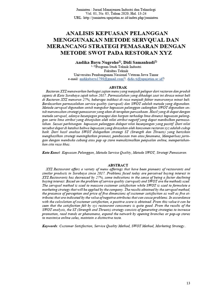 Analisis Kepuasan Pelanggan Menggunakan | PDF