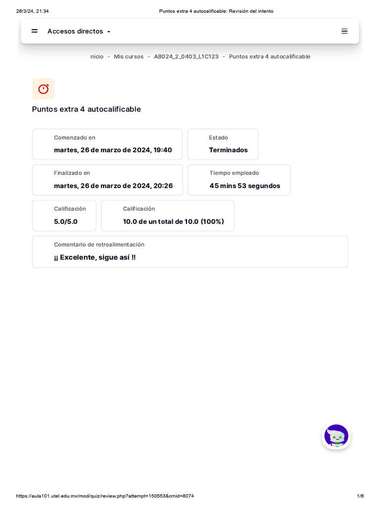 Puntos Extra 4 Autocalificable - Revisión Del Intento | PDF ...