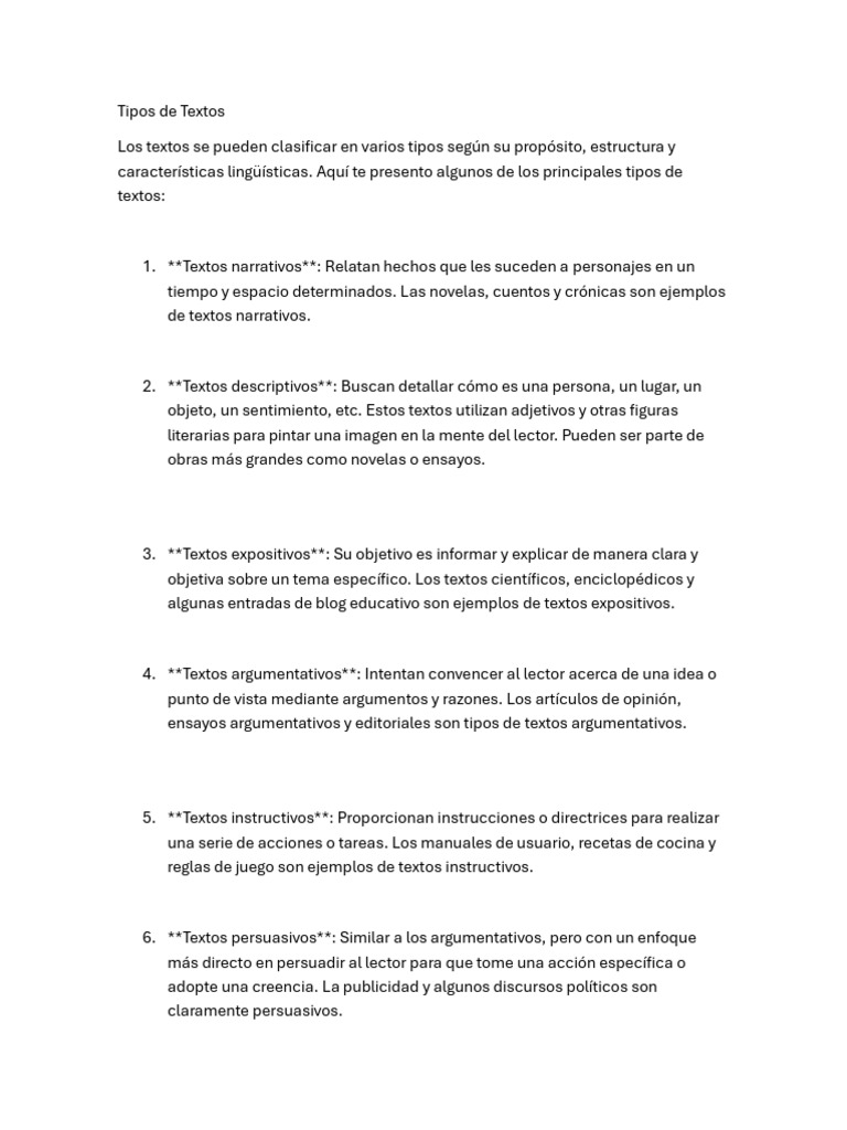 Tipos de textos | PDF | Ensayos | Novelas