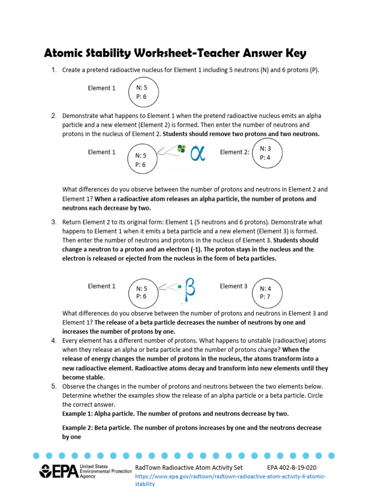 Atomic Stability Worksheet Teacher Key Ra4 | PDF | Proton | Neutron