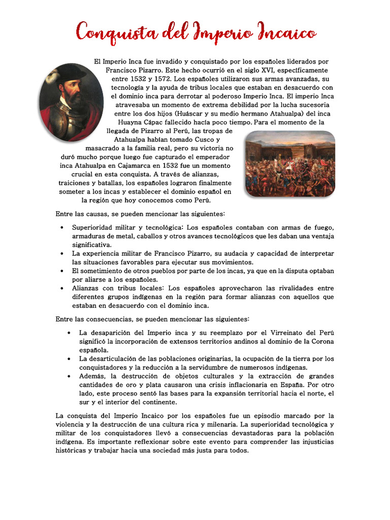 Conquista Del Imperio Incaico. | PDF | Imperio Inca | Francisco Pizarro