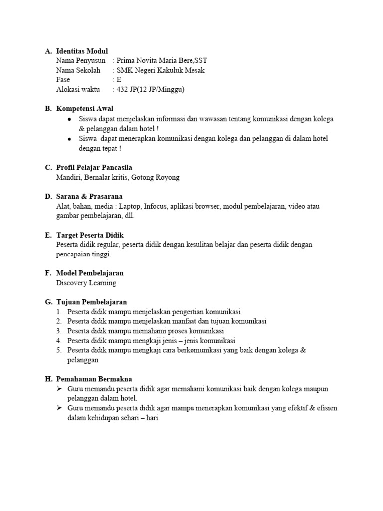 Modul Ajar Komunikasi Dengan Kolega & Pelanggan | PDF