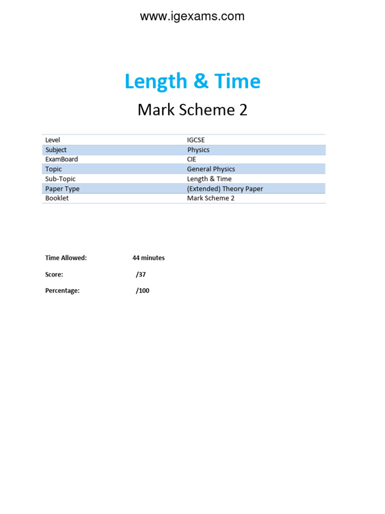 11.2 Length Time CIE IGCSE Physics Ext Theory Ms | PDF | Acceleration ...