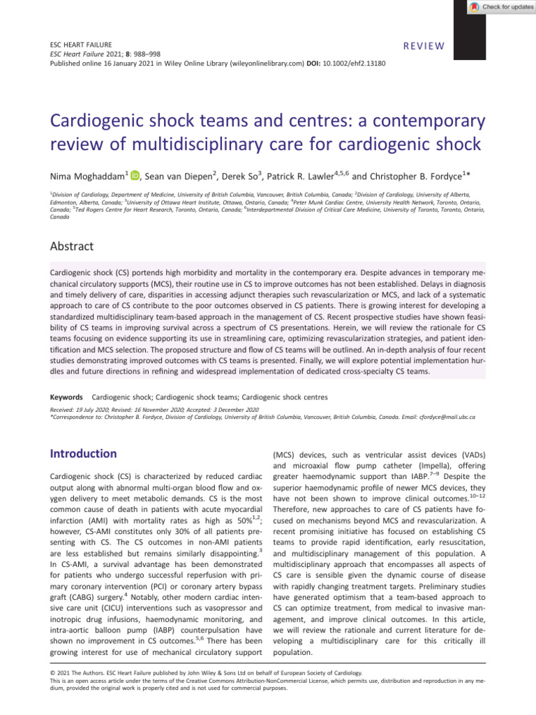 ESC Heart Failure - 2021 - Moghaddam - Cardiogenic Shock Teams and ... ESC Heart Failure - 2021 - Moghaddam - Cardiogenic Shock Teams and ...