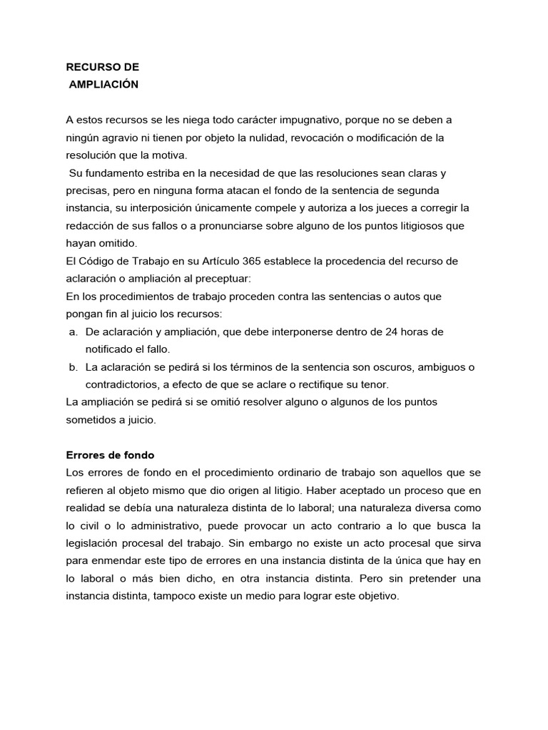 Recurso de Ampliacion | PDF | Sentencia (ley) | Judicaturas