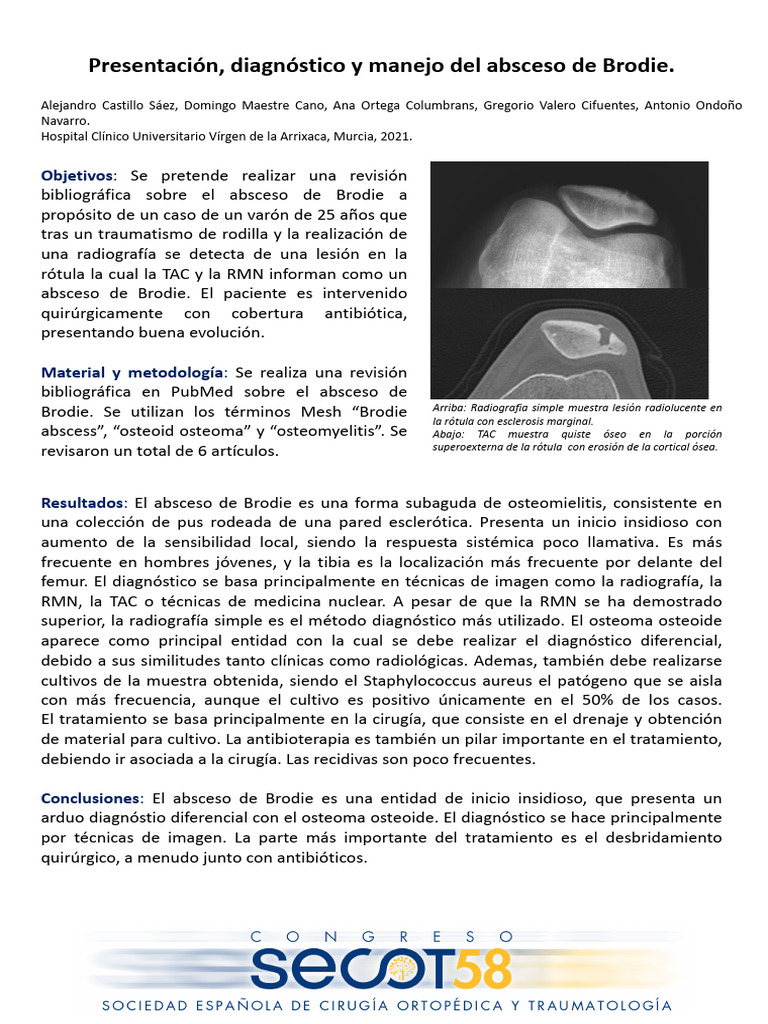 Presentación, Diagnóstico y Manejo Del Absceso de Brodie.: Objetivos ...