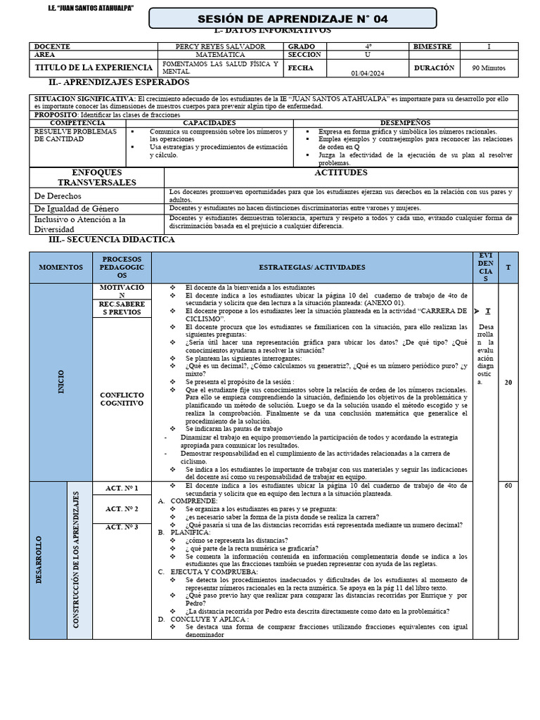 SESIÓN 3 - 4° - NUM. RAC. | PDF | Evaluación | Discriminación
