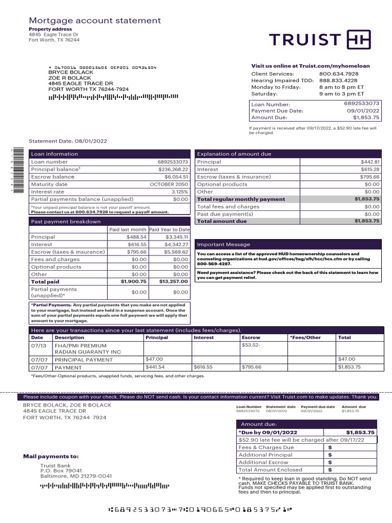 August 2022 Billing Statement | PDF | Loss Mitigation | Fee