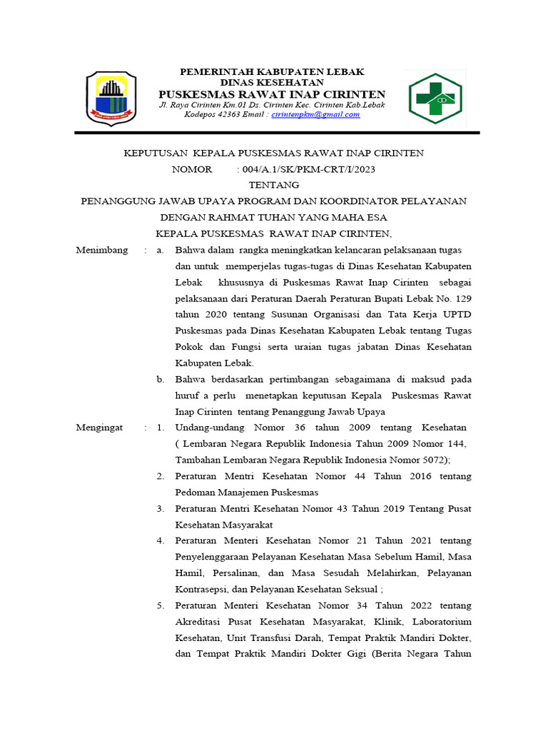 1212 SK Penetapan Penanggung Jawab Program | PDF