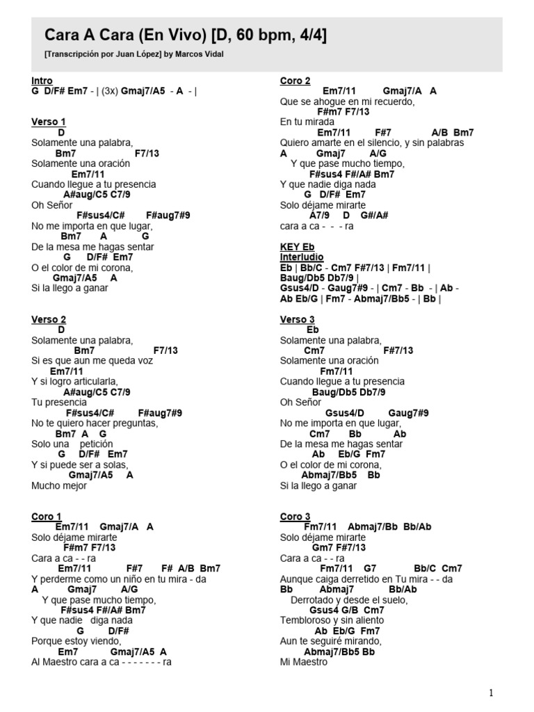 Cara A Cara (En Vivo) - D | PDF