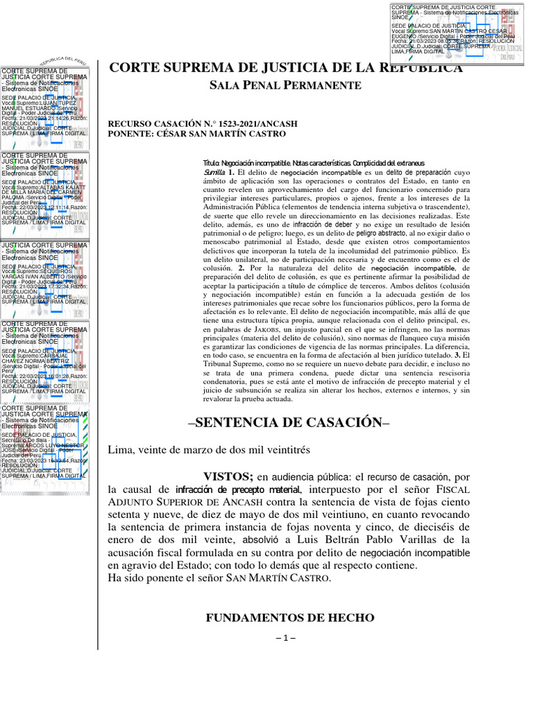 Cas 1523-2021-Ancash - Complicidad Del Extraneus | PDF | Sentencia (ley ...
