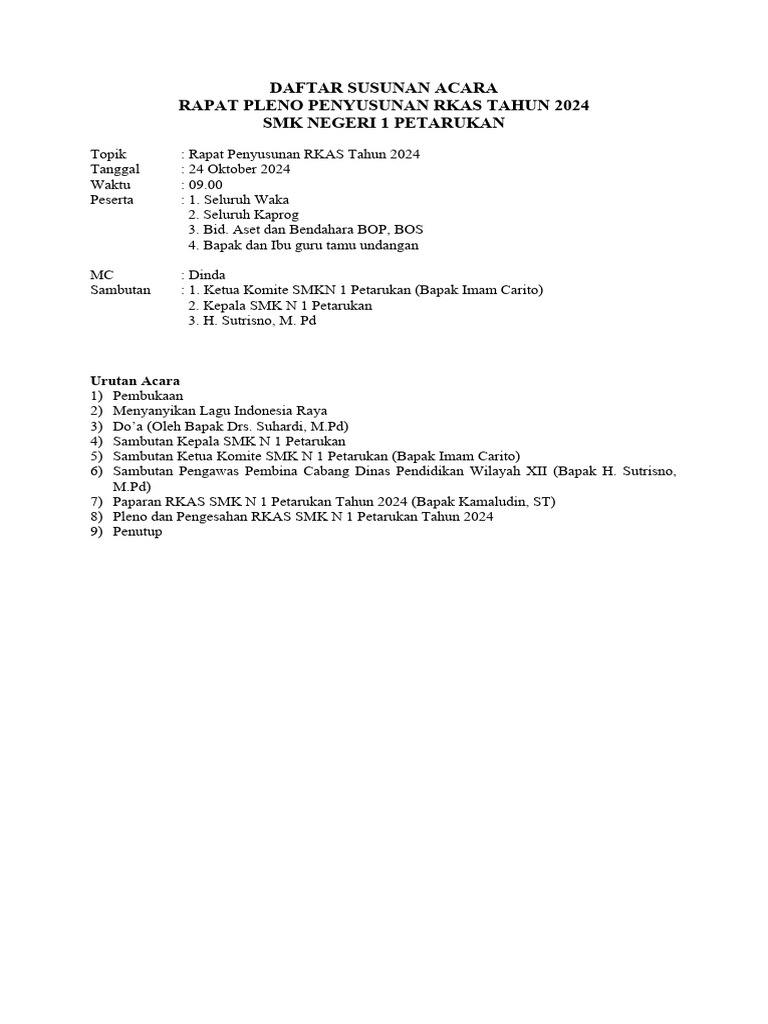 Daftar Susunan Acara Penyusunan Rkas | PDF | Perjalanan | Kajian Bahasa ...