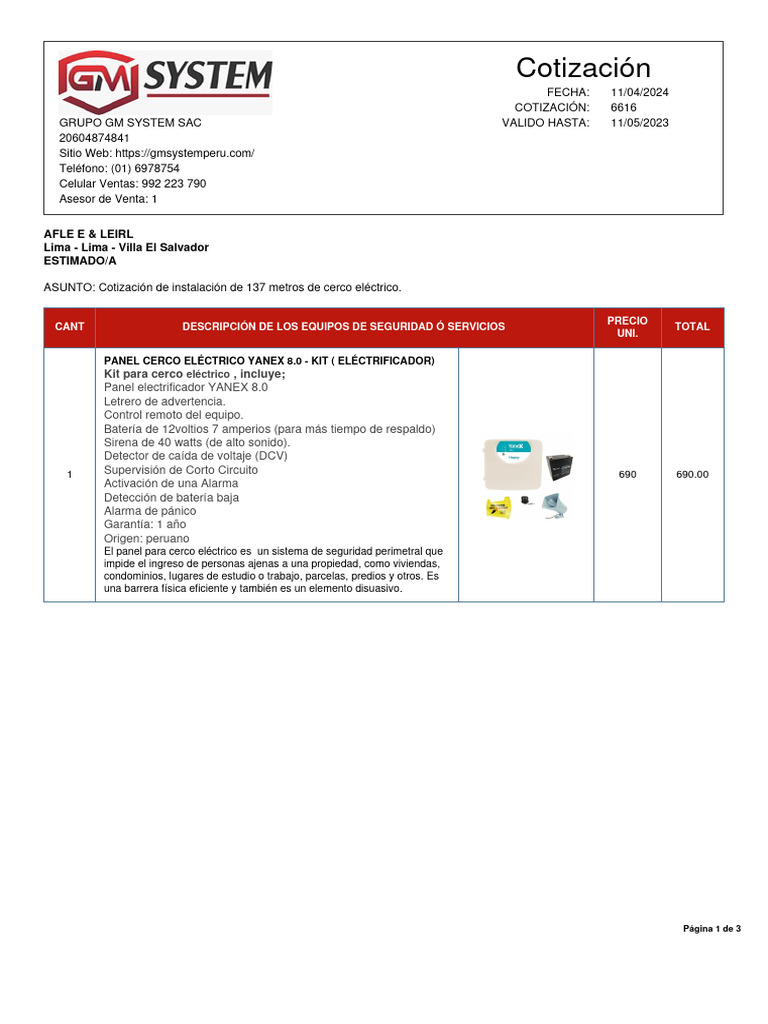 Cotización - AFLE E & LEIRL | PDF | Tecnología