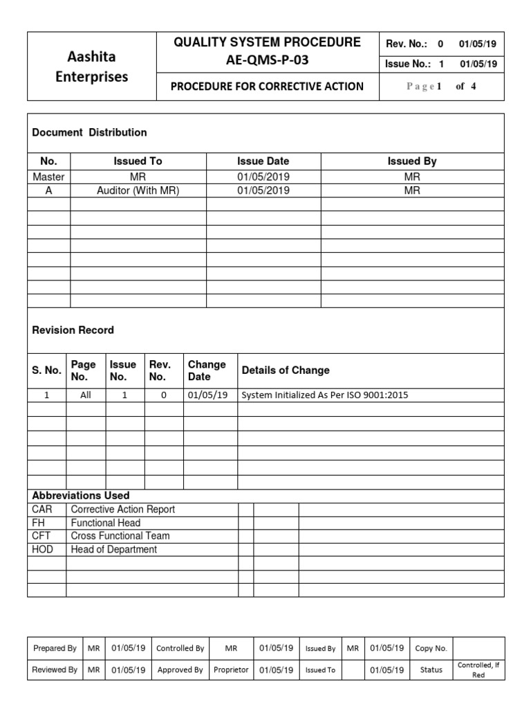 AE-QMS-P-03 Procedure For Corrective Action | Download Free PDF | Iso 9000 | Audit