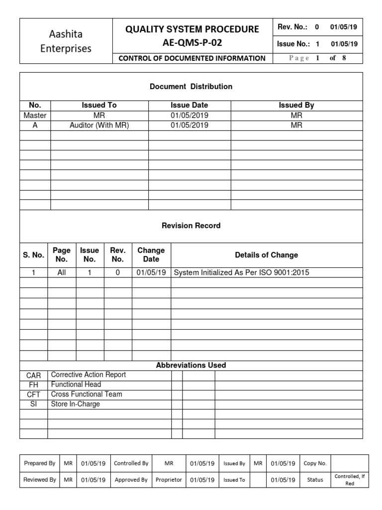 Document Control Procedure | PDF | Quality Management System | Specification (Technical Standard)
