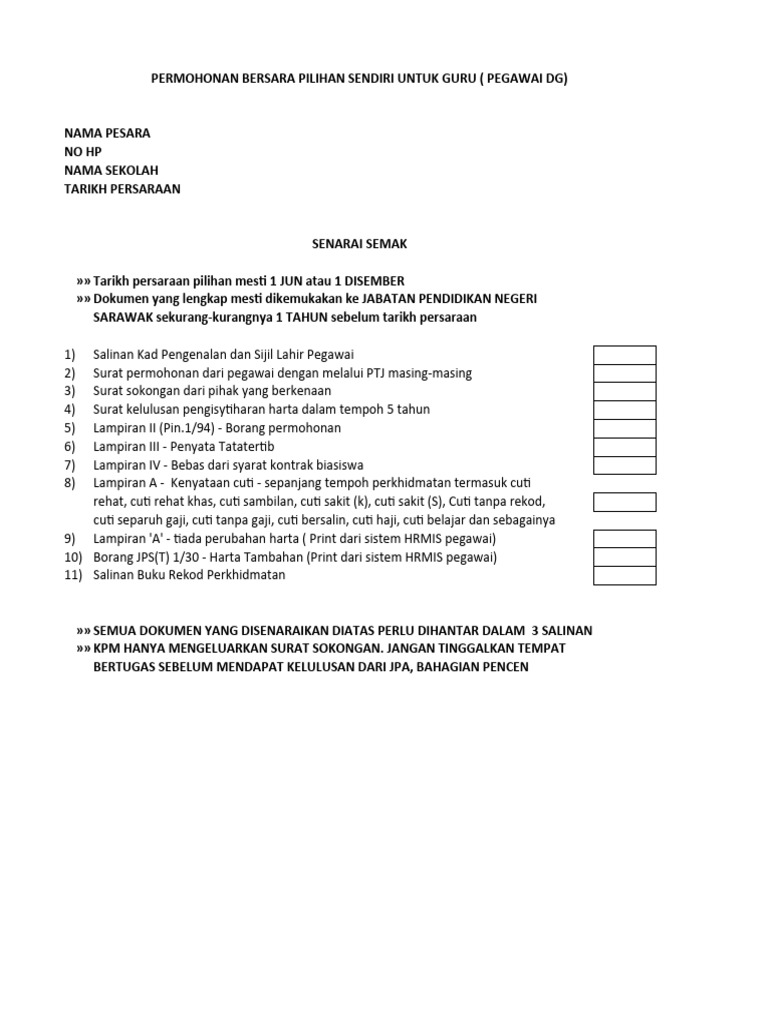 Senarai Semak Bersara Pilihan | PDF