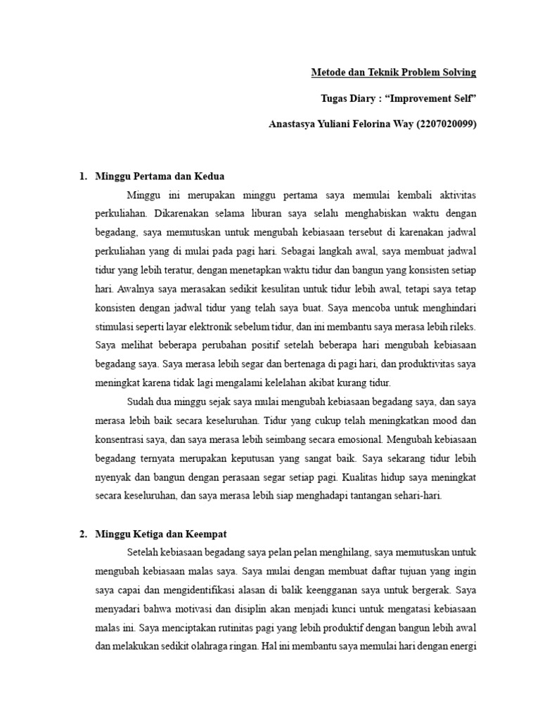 Tugas Metode Dan Teknik Problem Solving, Diary, Anastasya Way, 4A | PDF