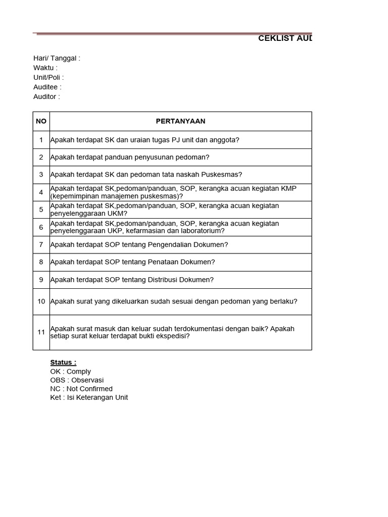 Instrumen Audit Internal Dokon 2024 | PDF | Pengembangan Diri | Kesehatan Holistik