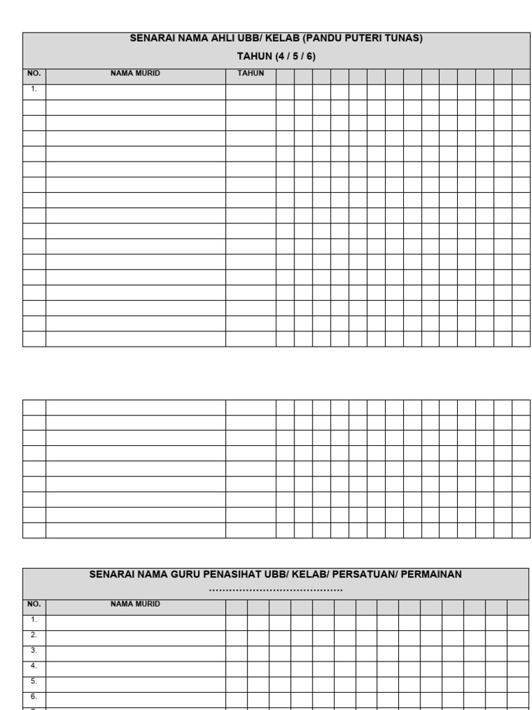 Template Rekod Kehadiran Guru Dan Murid | PDF