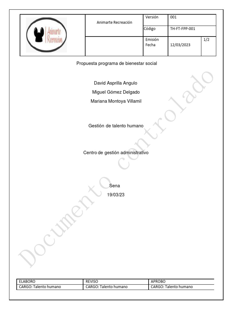 Programa de Bienestar Animarte Recreación | PDF | Business | Motivación