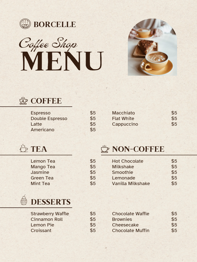Beige and Brown Classic Coffee Shop Menu | PDF
