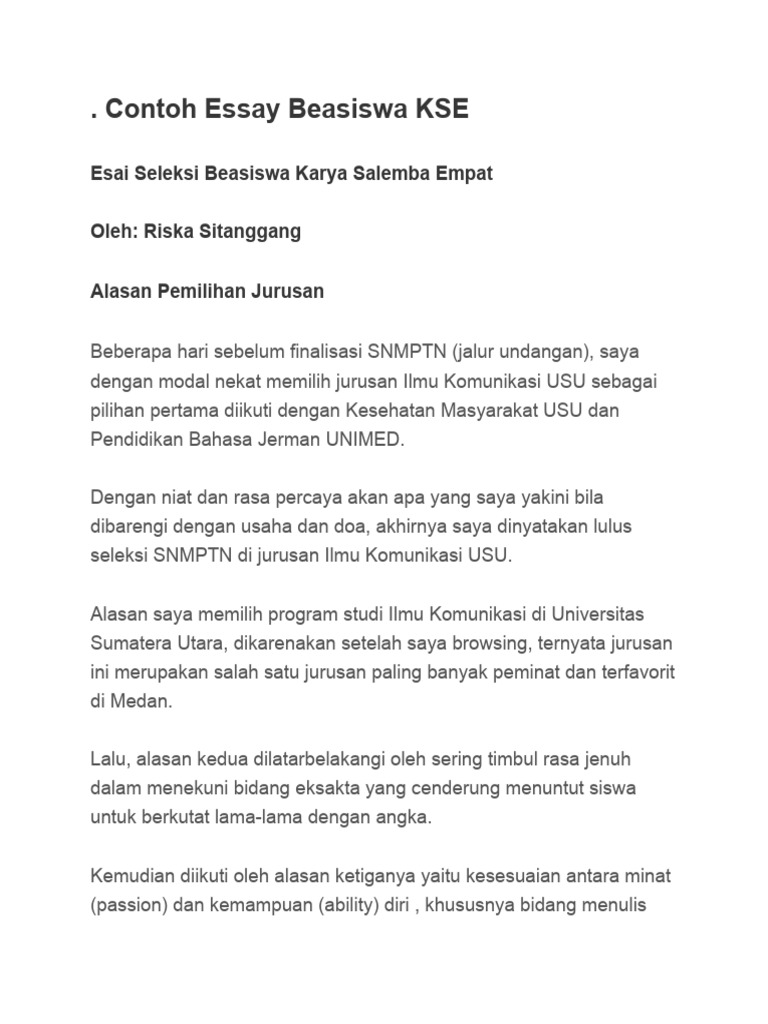 Contoh Essay Beasiswa Karya Salemba Empat | PDF