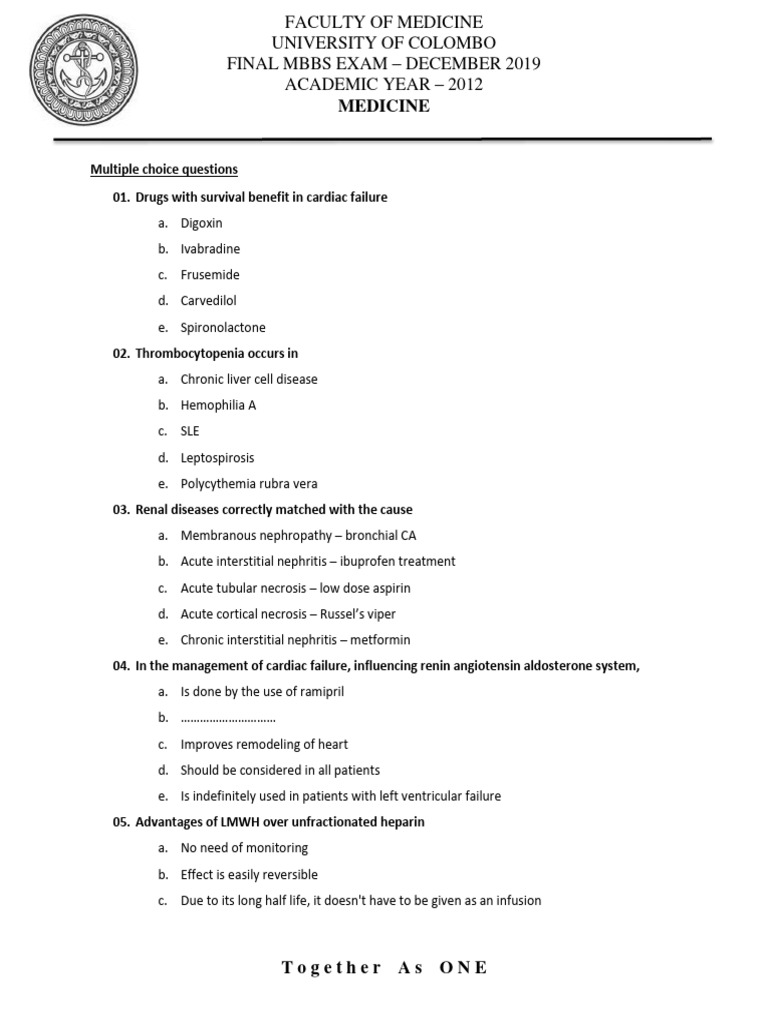 Final MBBS 2012 AL (2019 Nov) Medicine | PDF | Heart Failure | Chronic ...