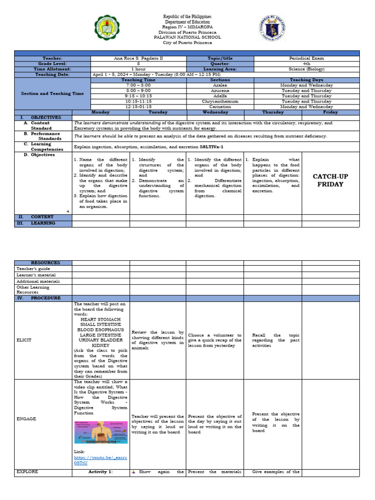 DLL - 4th QUARTER WEEK 1 - APRIL - 1-4, 2024 | PDF | Gastrointestinal ...