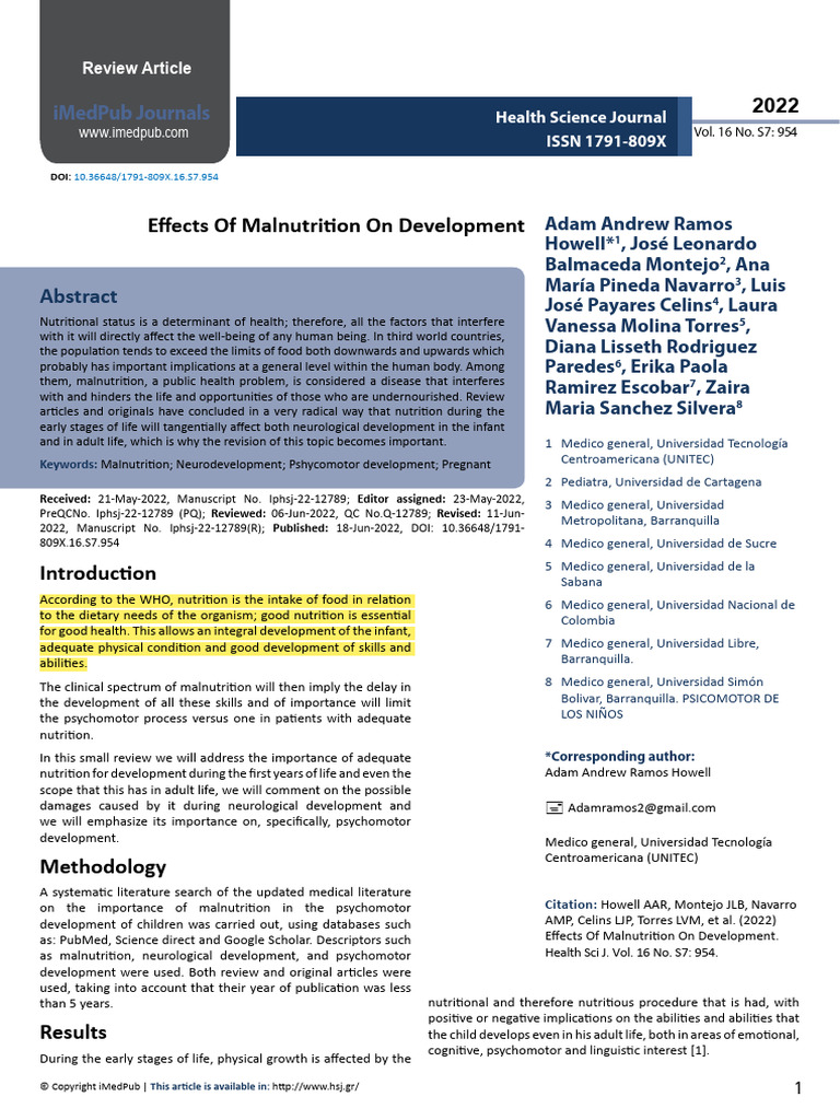 EFFECTS OF MALNUTRITION ON DEVELOPMENT | PDF | Malnutrition | Clinical Medicine