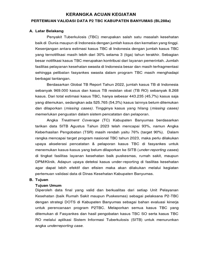 288a - KAK Validasi Data TBC Rev | PDF