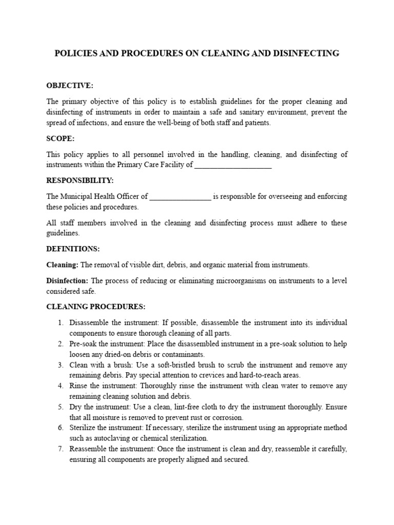 POLICIES-AND-PROCEDURES-ON-CLEANING-AND-DISINFECTING (1) | PDF ...