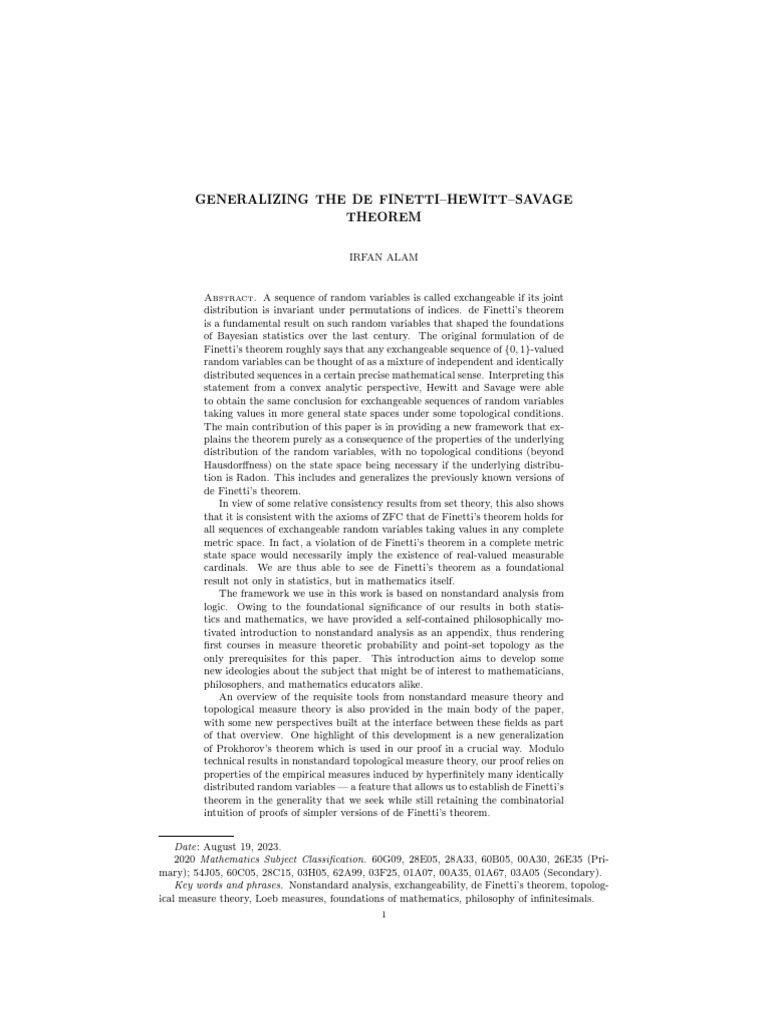 Generalizing The de Finetti Hewitt Savage Theorem v103 3 2 | PDF ...