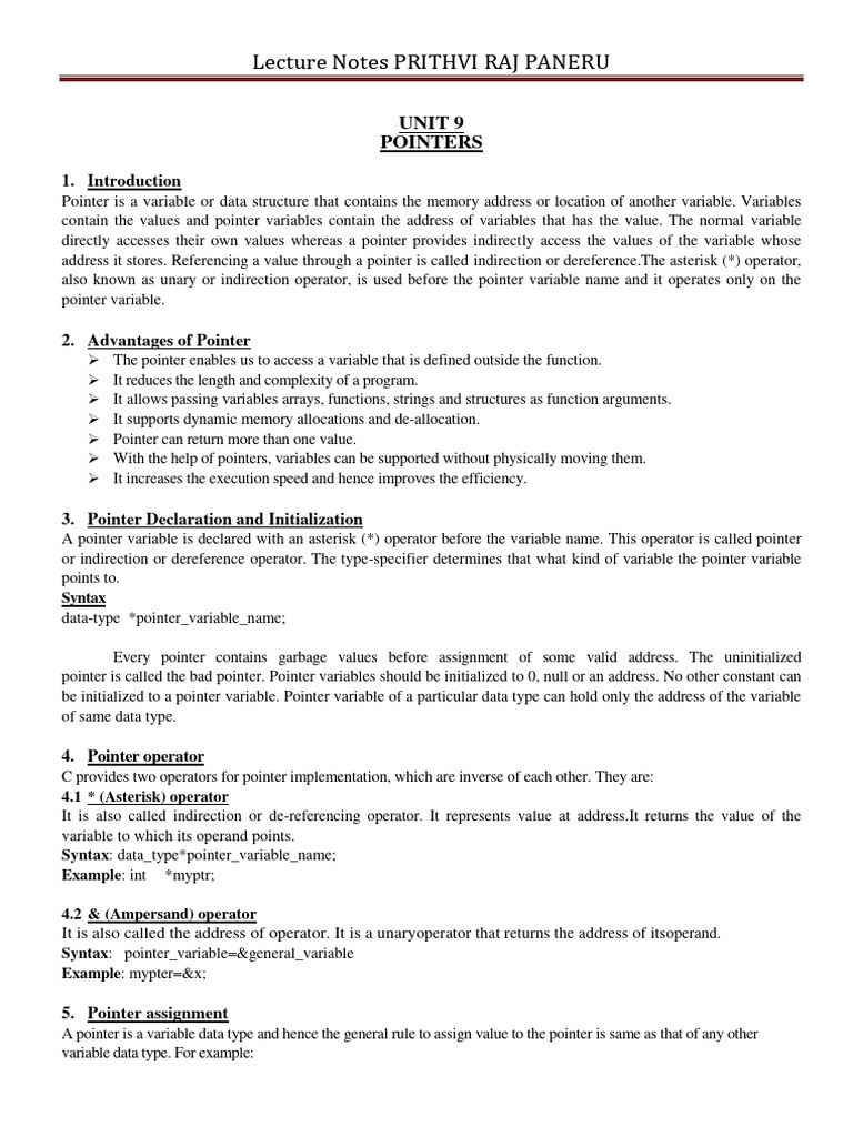 Unit9pointers Pdf Pointer Computer Programming Variable Computer Science 