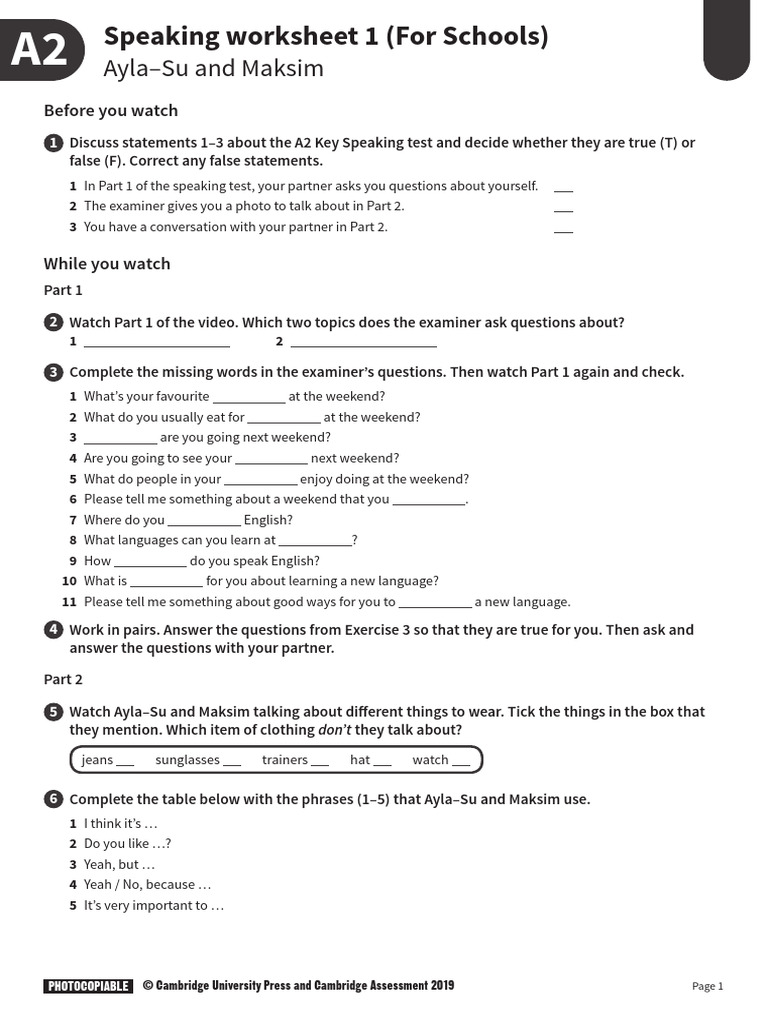 PREPARE - Speaking Worksheet 1 | PDF | Question | Applied Linguistics