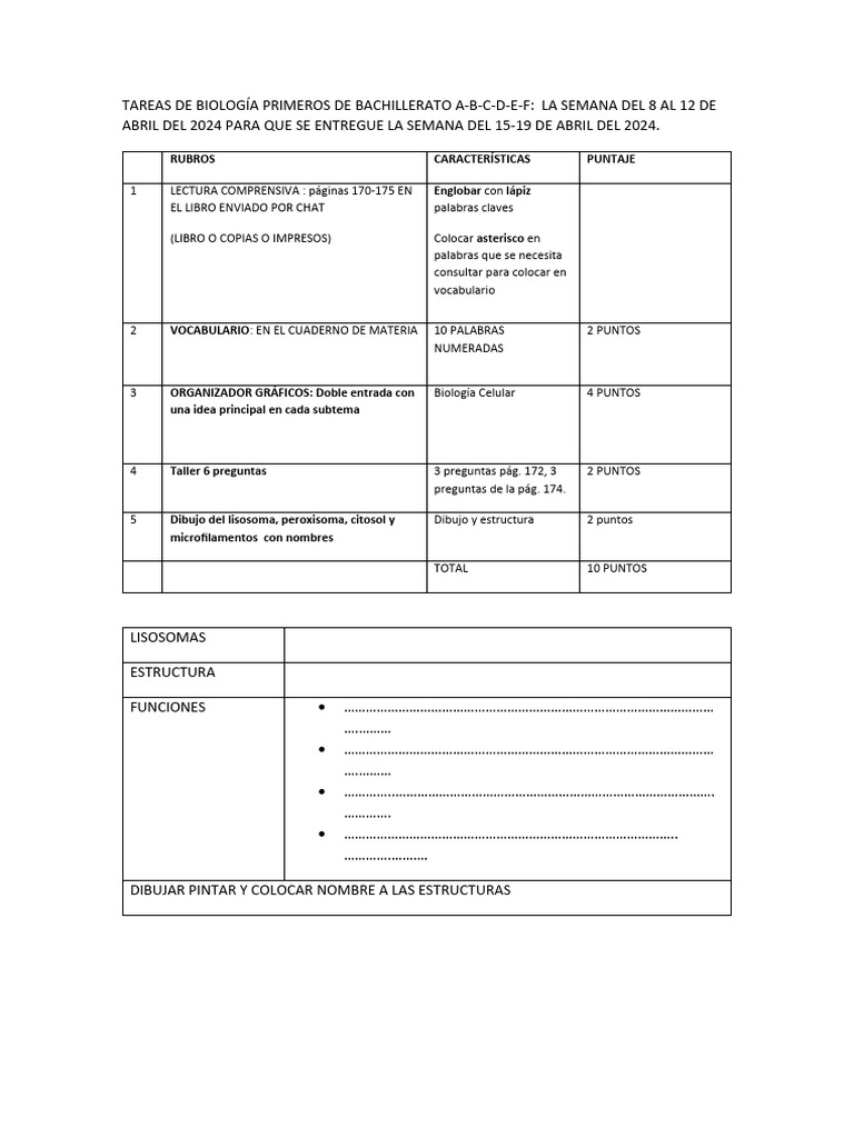 Deber de Biología de Primeros A-B-C-D-E-F | PDF | Ciencias de la vida | Metabolismo