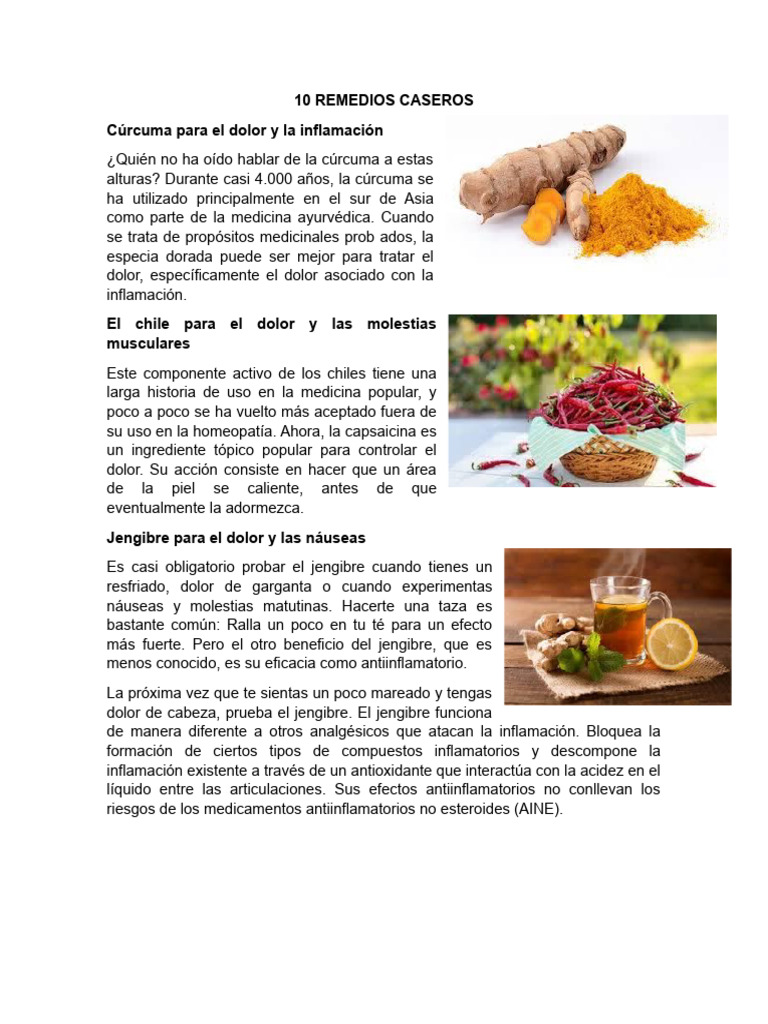 Remedios Caseros Naturales | PDF | Antiinflamatorio | Dolor