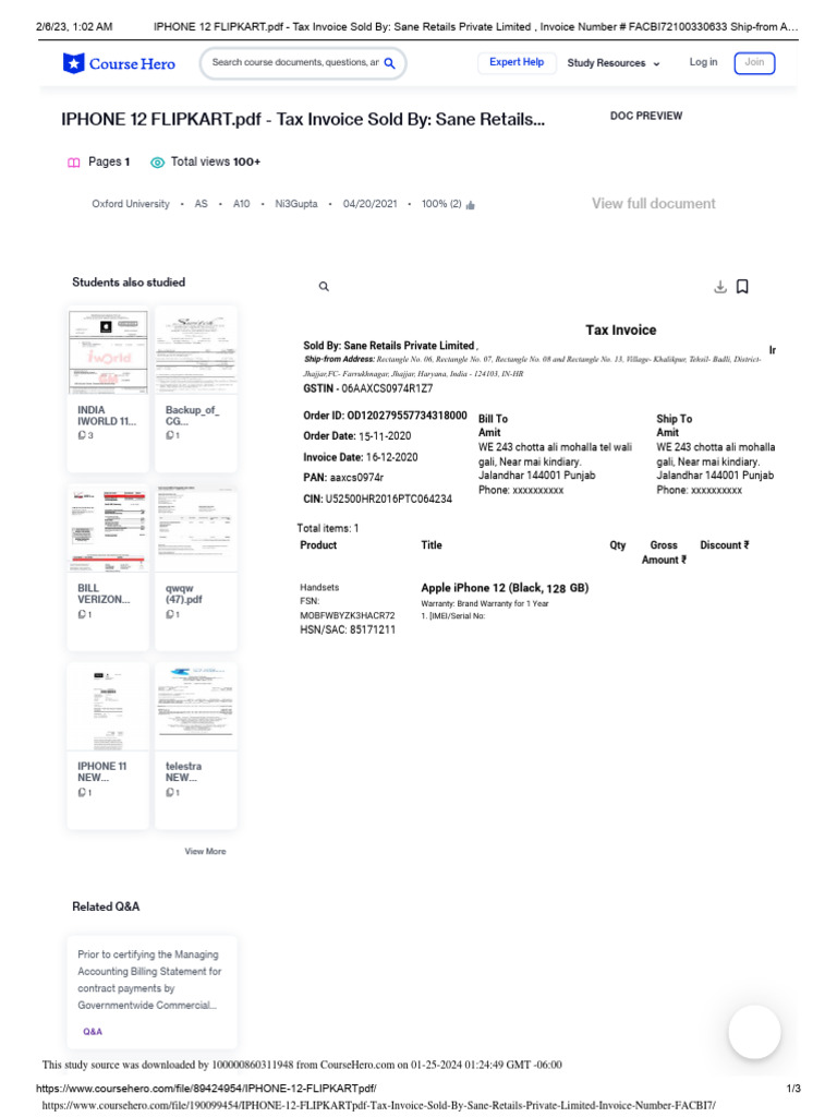 IPHONE 12 FLIPKART - PDF Tax Invoice Sold by Sane Retails Private ...