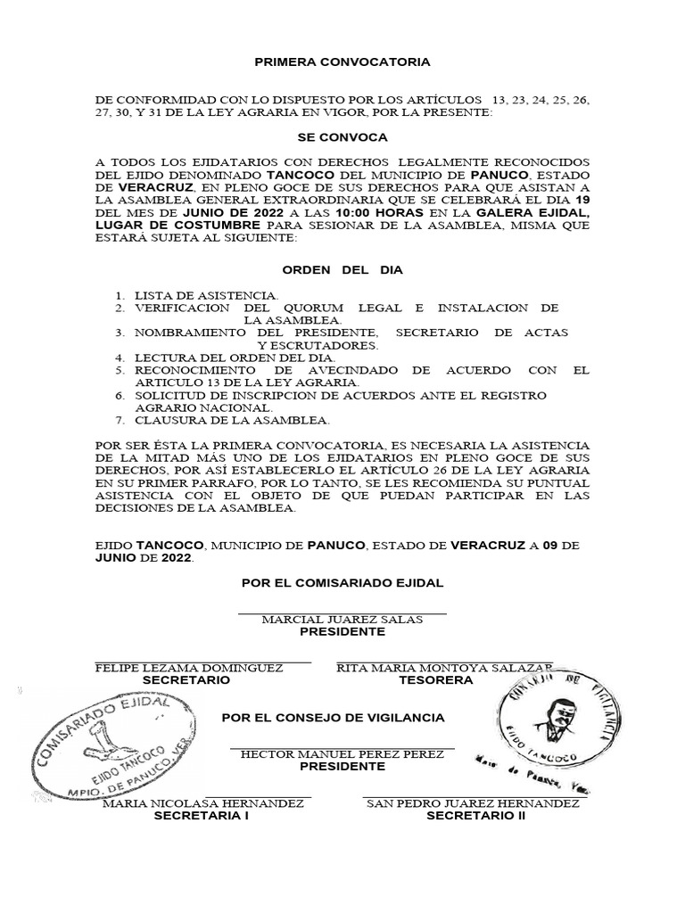 Convocatoria Asamblea Ejidal Tancoco | PDF | America latina | México